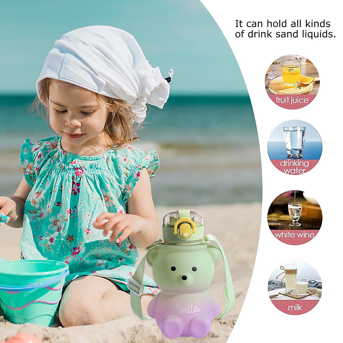 LIERWOI Kawaii Bear Water Bottle With Straw, Leak-Proof Kawaii Water Bottle 800ml,BPA Free, Cute Gradient Colorful Kawaii Water Bottles For Girls Office Travel