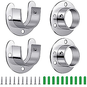 Ferraycle Closet Pole Sockets Stainless Steel Closet Pole Socket Supports for Round Shaped Flange Rod Holder Set with Screws, 32 mm/ 1.26 Inch (4 Pieces)