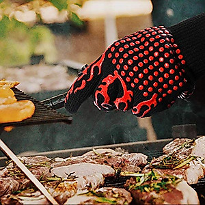 Tanmar BBQ Grill Gloves, 1472°F Extreme Heat Resistant Grilling Gloves Non-Slip Oven Mitts Potholder, Perfect for Barbecue, Cooking, Baking, Fireplace, Smoker - 1 Pair （Red）