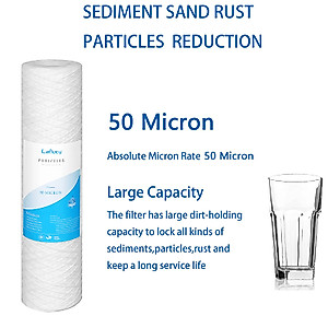 Lafiucy 50 Micron 10" x 2.5" String Wound Sediment Water Filter Cartridge,5 Pack,Whole House Sediment Filtration, Universal Replacement for Most 10 inch RO Unit