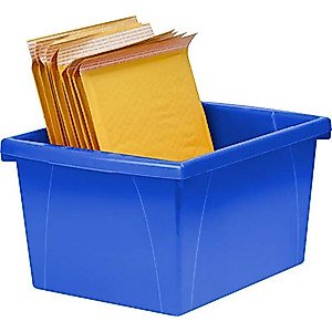 Storex 4 Gallon Storage Bin with Lid – Plastic Classroom Organizer for Books and Supplies, Blue, 6-Pack (61412U06C)