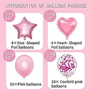 28Pcs Balloon Happy Birthday Party Decorations For Women Confetti Balloons 18" Star Heart Foil Balloons Wedding Decorations Helium Ballons Girl Boy Baby Shower (pink)