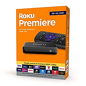 Roku Premiere | HD/4K/HDR Streaming Media Player with Simple Remote and Premium HDMI Cable, Black (Renewed)