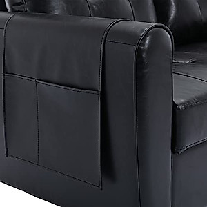 FANYE L-Shaped Corner Sectional Reversible Storage Chaise, Modern Convertible Sofa & Couch W/Headrest and Cupholders for Home Apartment Office Living Room, Black PU Leather