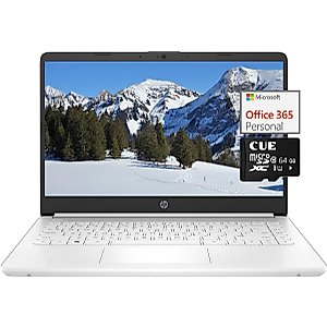 HP Newest 14" Ultral Light Student Laptop, Intel N4120 Quad-Core(> N4020), 8GB RAM, 128GB Storage(64GB eMMC+64GBSD Card), One Year Office 365, WiFi, Webcam, HDMI, USB-A&C, Win 11