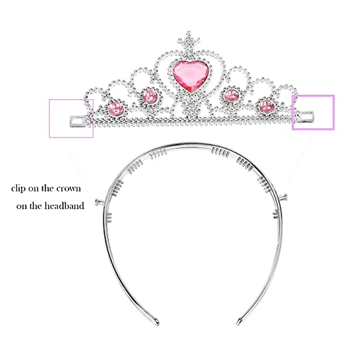COMMINY Princess Cape Set Princess Dress Up Birthday Party Accessories Pink Cloak with Tiara Crown Mace Wig Gloves Necklace Presents for Kids Little Girls