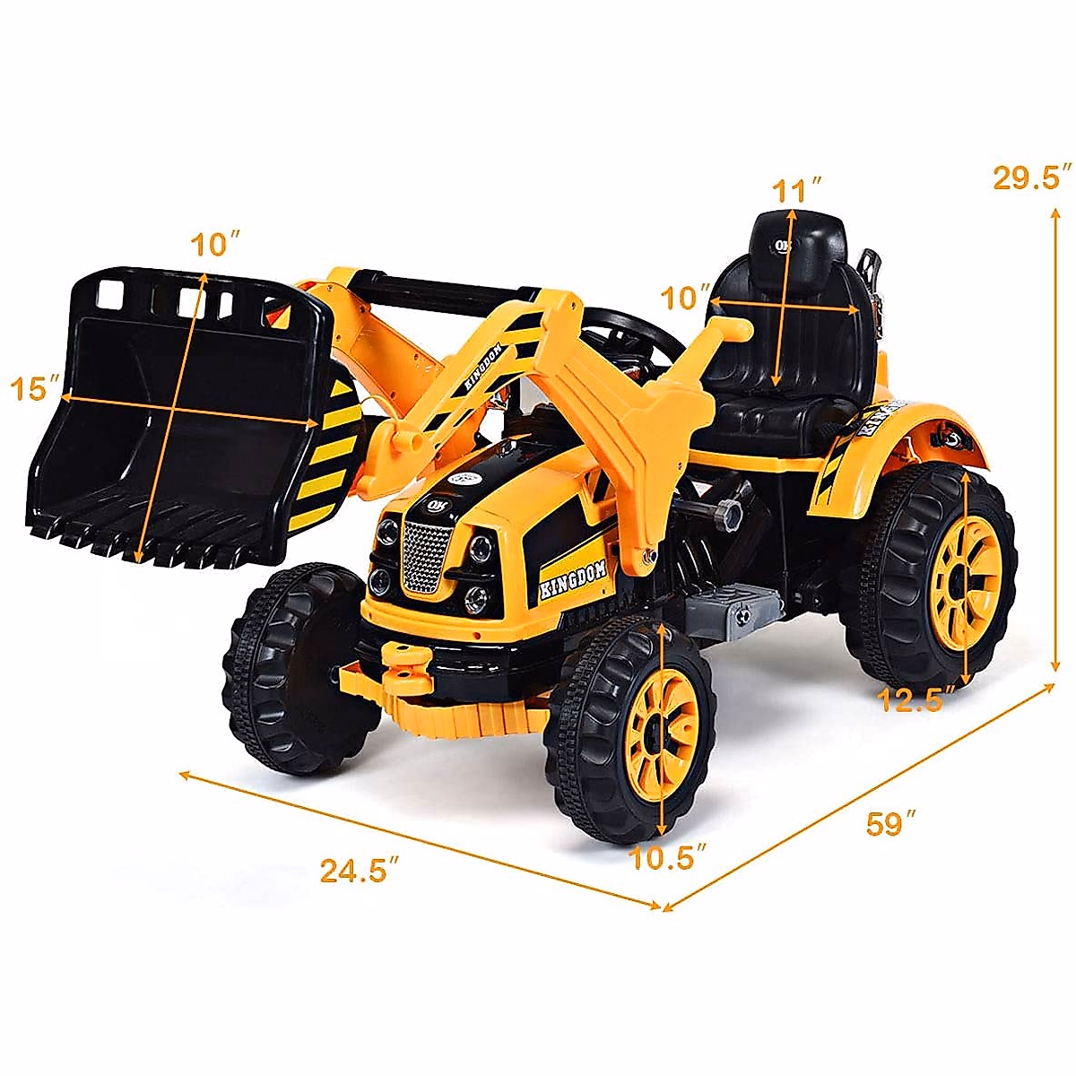 GLACER Ride on Excavator, 12V Battery Powered Digger w/ 2 Speeds, Forward & Backward, Front Loader Bucket, Horn, Safety Belt, Electric Construction Vehicles for Kids 3-8 Years Old (Yellow)