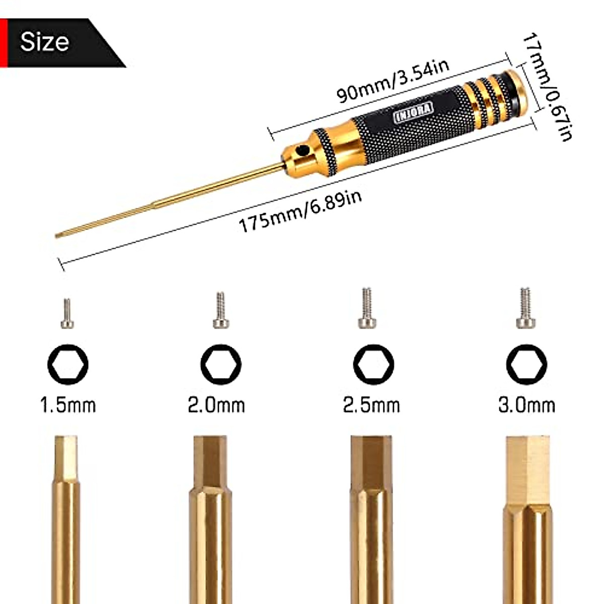 INJORA 4 PCS RC Hex Screwdriver Tool Set, Allen Wrenches Sets 1.5mm 2.0mm 2.5mm 3.0mm, Hexagon Head Screwdriver Wrenches, RC Car Tool Kit for RC Model Car Helicopter Drone Boat
