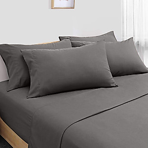 HOMEIDEAS 6 Pieces Lightweight Easy Care Microfiber Bed Sheets Set(King, Deep Gray), Super Soft & Fade Resistant, 15 inches Deep Pocket 1800 Thread Count Bedding