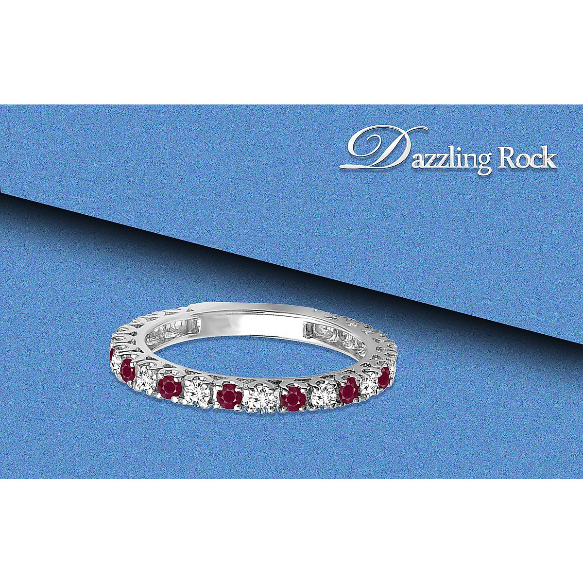 Dazzlingrock Collection 10K Round Ruby And White Diamond Eternity Stackable Ring Anniversary Wedding Band, White Gold, Size 7