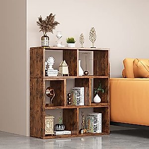 ALISENED 7-Cube Storage Shelf Organizer Bookshelf System, Modern Bookcase Open Standing Book Shelving Cabin, Wooden Bookshelf Display Cube Shelves Compartments