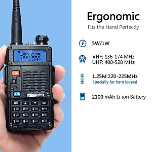 BaoFeng BF-5R A3 Tri-Band Portable Two Way Radio Ham Radio with 220 Antenna Full Kits
