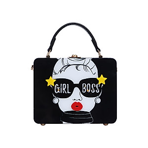 KUANG! Women Novelty Lady Face Shoulder Bags Funky Acrylic PU Leather Top Handle Satchel Handbags Box Clutch Purse for Women