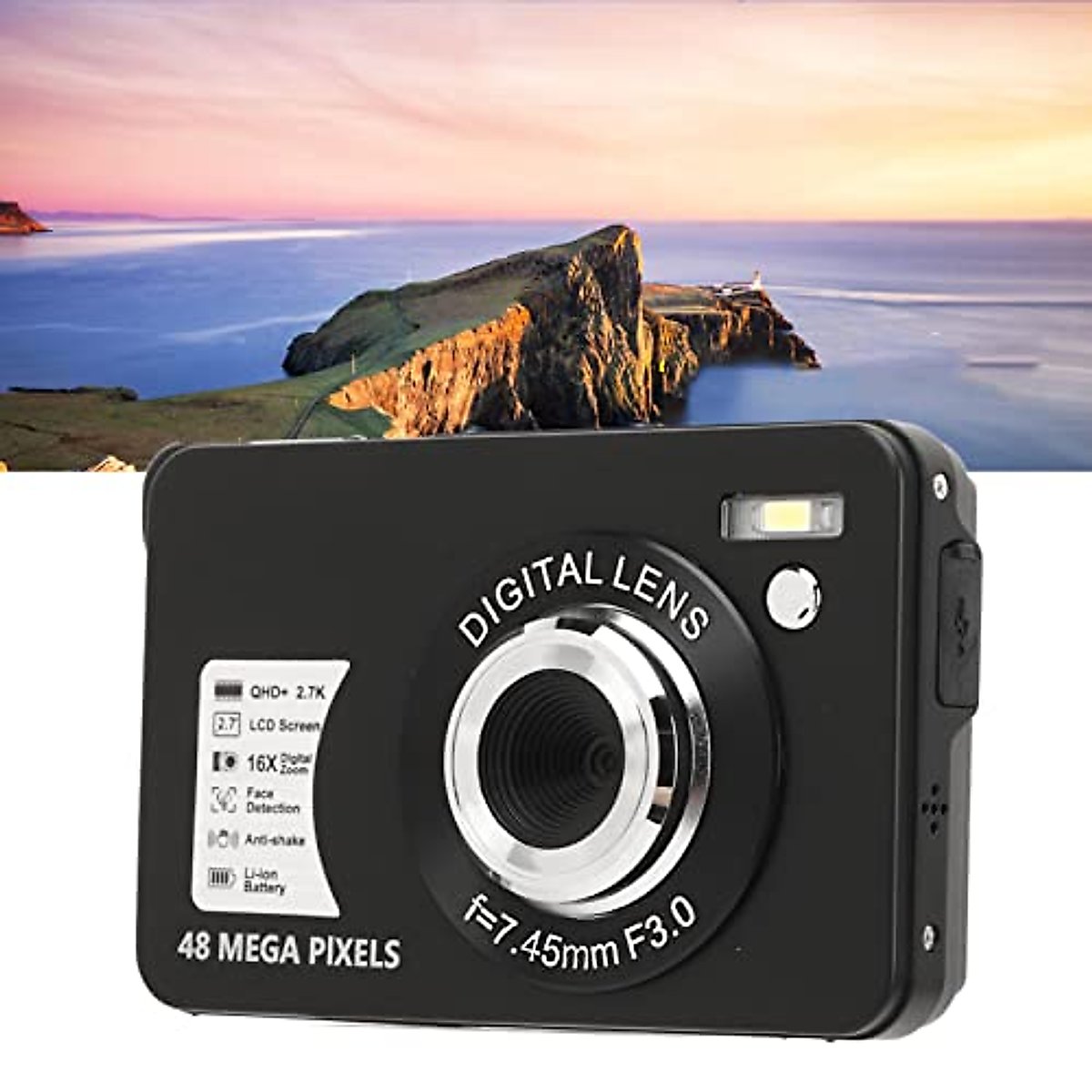 Digital Camera, 2.7K 48MP Display 16x Zoom USB Charging Digital Camera, Anti Shaking HD Camera with Fill Light, Face Recognition