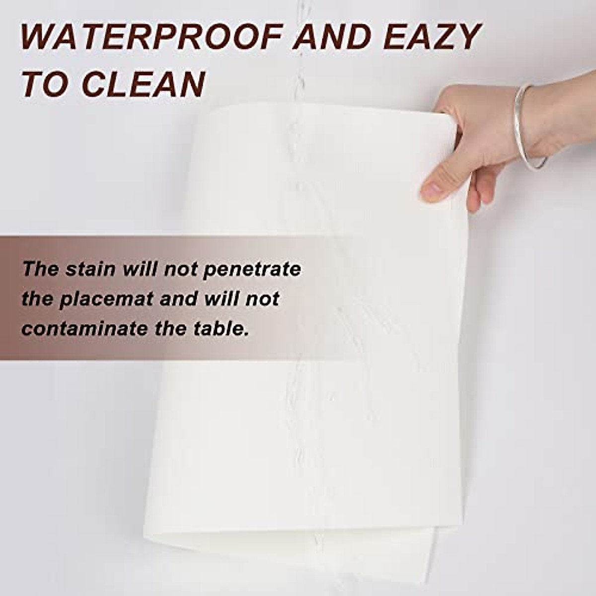 YeaBerr Placemats, Waterproof Placemats Set of 4 for Dining Table Washable Woven Vinyl Non-Slip Table mats Heat-Resistant Wipeable PP Place Mats for Indoor & Outdoor, Easy to Clean, White