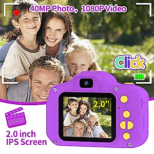 Kids Camera for Boys Girls - 2 Inch IPS Children Camera for Kids 1080P Video Camcorder Toddler Camera Birthday Gifts for 3 4 5 6 7 8 9 Year Old Girls Boys with SD Card (Purple)