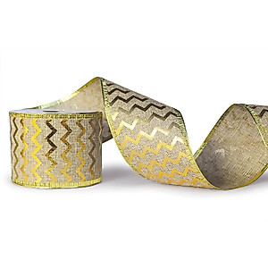 Gold Ribbon Wired Christmas Tree Ribbon 2.5 Inch Burlap Ribbons Xmas 6 Rolls 36 Yards Metallic Glitter Crafts Decorating Gift Wrapping Bows Gift Wrap Bow Trees Topper Wreath Indoor/Outdoor