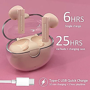Mini Wireless Earbuds Bluetooth 5.1 Headset, IPX7 Waterproof, Touch Control in Ear Light-Weight Headphones Built-in Microphone, ANC Earphones Compatible with iPhone & Android (Pink)
