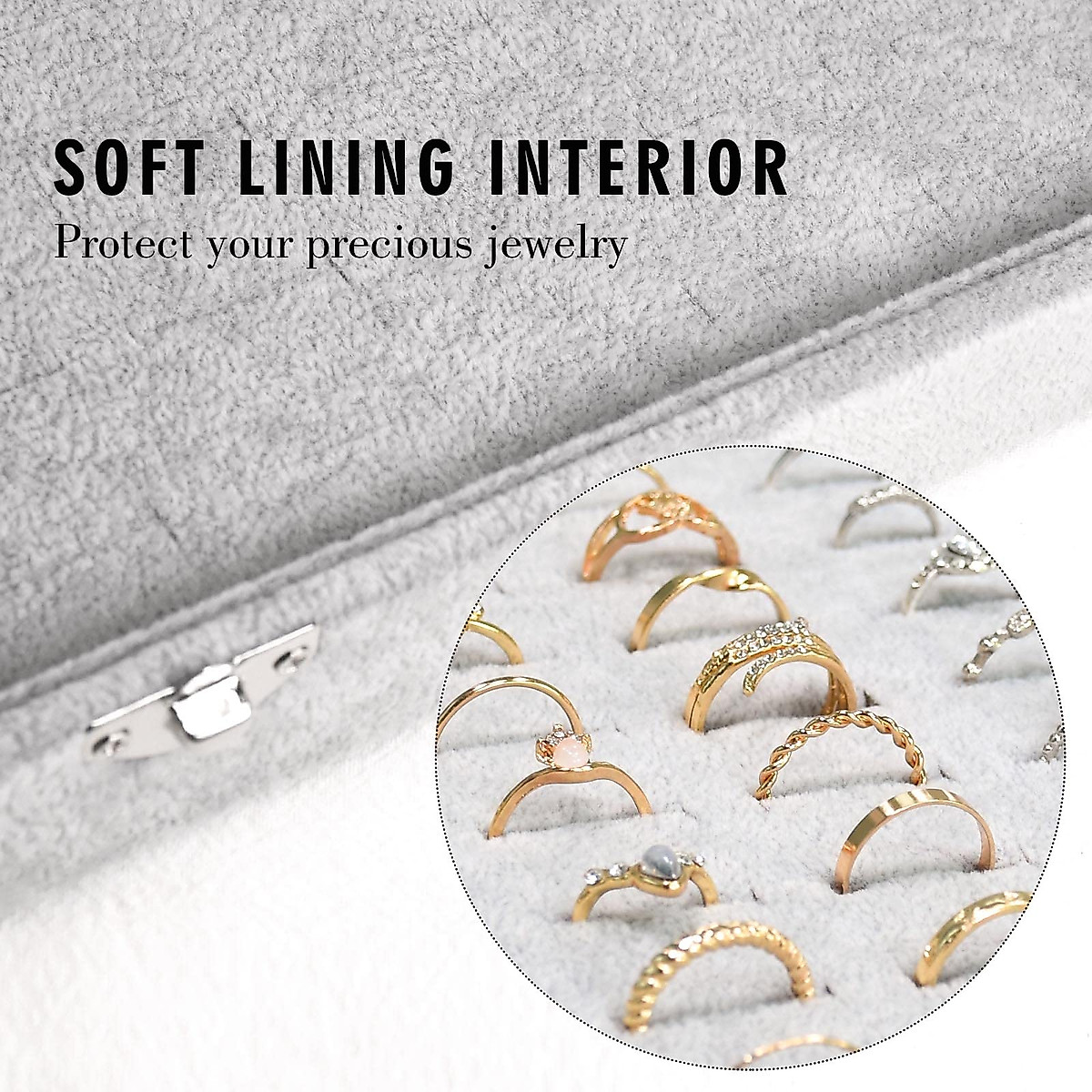 Siveit Ring Display Case Organizer Box with Transparent Lid 100 Slot Holder Showcase For Store Display Jewelry Show Home Organizer For Jewelry Rings Studs Earrings (Grey)