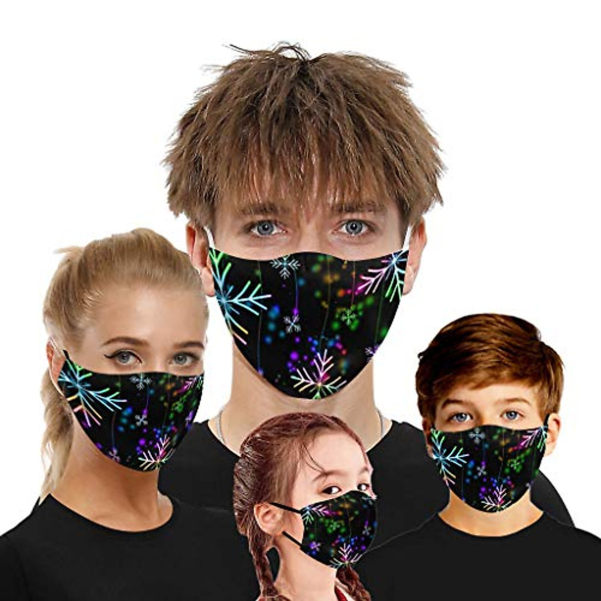 PENATE 4PCS Adult Children Washable Christmas Prints Facemasks Family Set -Filter Can Be Placed-Ship from U.S.