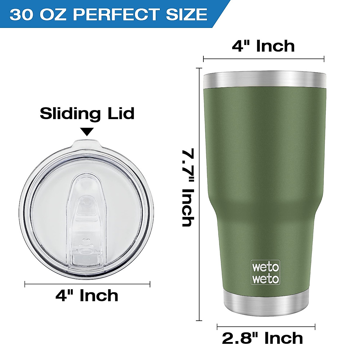 WETOWETO 30oz Tumbler, Stainless Steel Vacuum Insulated Water Coffee Tumbler Cup, Double Wall Powder Coated Spill-Proof Travel Mug Thermal Cup for Home Outdoor (Army Green, 1 Pack)