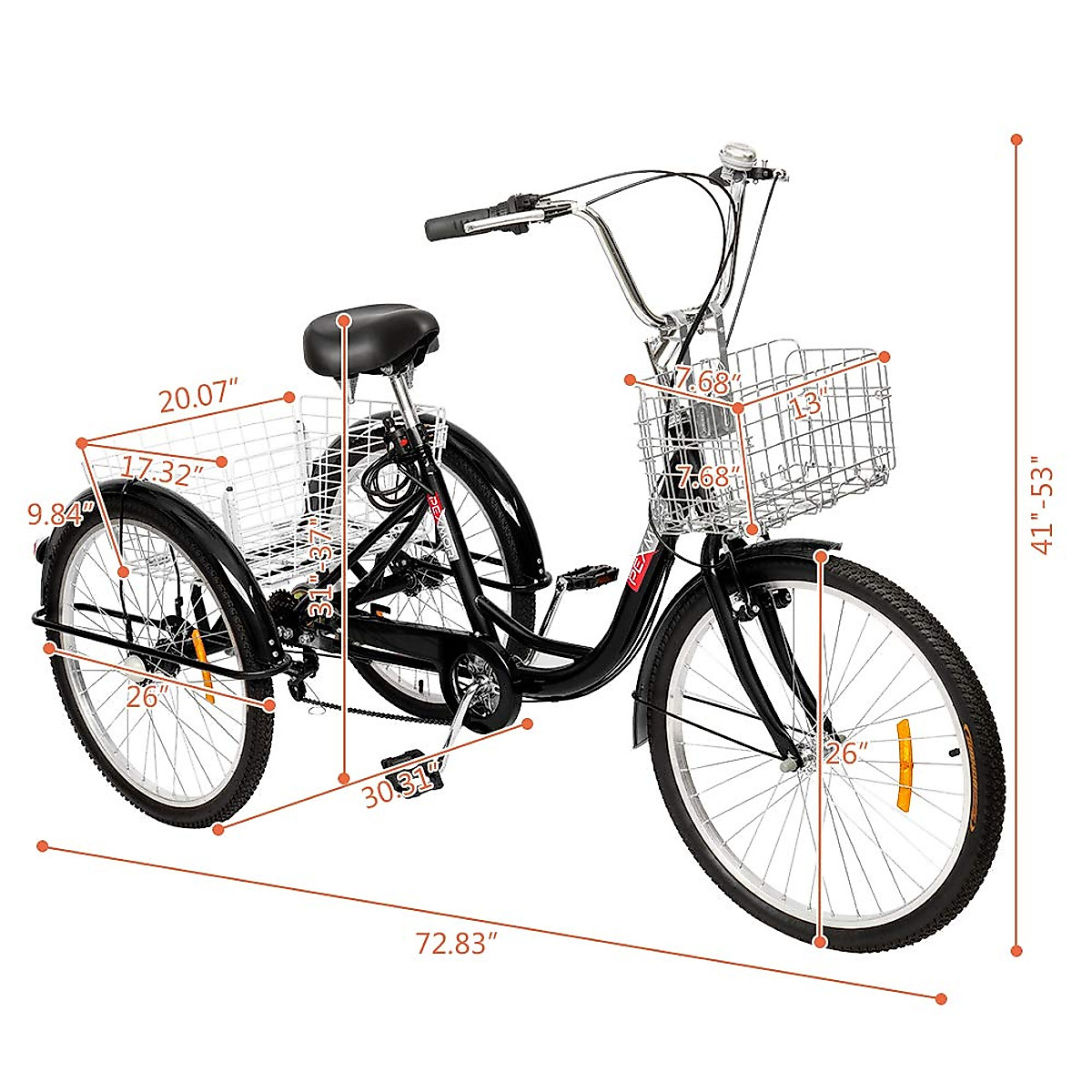 PEXMOR Adult Tricycle 7 Speed, 24/26 Inch 3 Wheel Bikes Tricycle for Adults, Adult Trike for Women/Men/Seniors, Three Wheel Cruiser Bike w/Folding Front & Rear Basket for Shopping/Recreation/Picnic