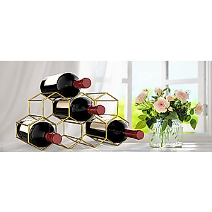 Countertop Wine Rack, Small Wine Rack for inside Cabinet, Gold Wire Wine Rack Holder, Wine Stand Metal Wine Rack for small spaces, Counter Wine Bottle Holder, Tabletop Wine Holder Rack for Kitchen Bar