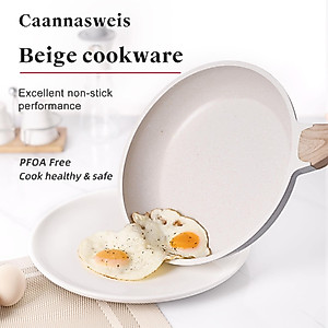 Caannasweis Marble Stone Nonstick Cookware Set - Granite Frying Pans for Kitchen Cooking Essentials (Grillde Beige)