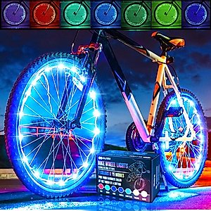 BLITZU 1-Tire Pack 7 Colors in 1 LED Bike Wheel Lights Fun Bright Patterns Waterproof Bicycle Spoke Lights Cycling Decoration Safety Warning Tire Strip Light for Kids Boys Girls Adults Night Riding