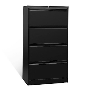 Aobabo 4 Drawer Lateral Steel File Organizing Cabinet with Locking System and Adjustable Hanging Bars for Letter/Legal Size Paper, Black