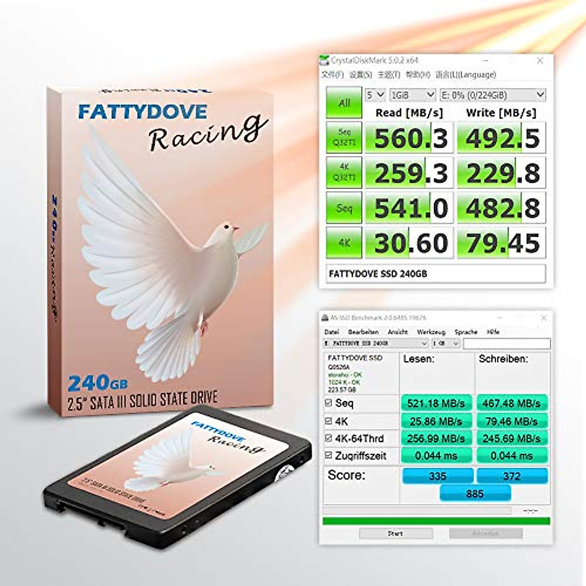 FATTYDOVE 2.5 inch SSD 240GB Internal Drive SATA III 6 Gb/s Solid State Drive with SATA 3.0 Cable for 4K Video Game/PC (240GB SSD Drive)