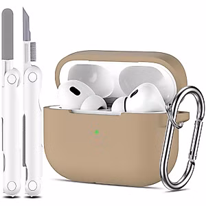 R-fun AirPods Pro 2nd/1st Generation Case Cover with Cleaning kit and 4 Pairs Replacement Ear Tips(XS/S/M/L), Full Protective Silicone for Apple AirPods Pro 2023/2022/2019 Charging Case - Milk Tea