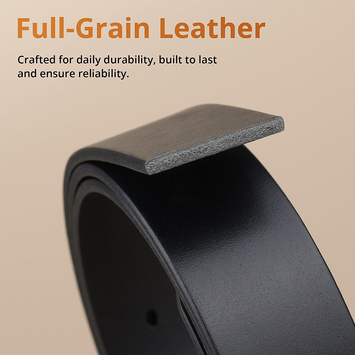 Buffway Leather Belt for Men - Durable Full Grain Men's Belt 1.5", Versatile for Daily Use, with Gift Box- 32” Black