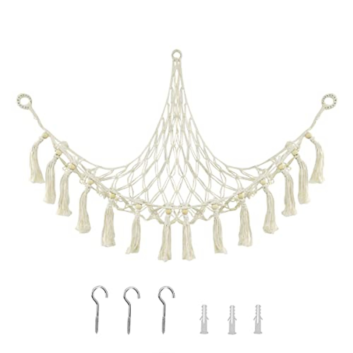 Large Macrame Stuffed Animal Hammock Hanging Net for Stuffed Animals Room Corner Organizer Plush Animal Storage for Kids Bedroom Nursery Boho Toy Hammock with Tassels Stuffed Animal Display Holder Net