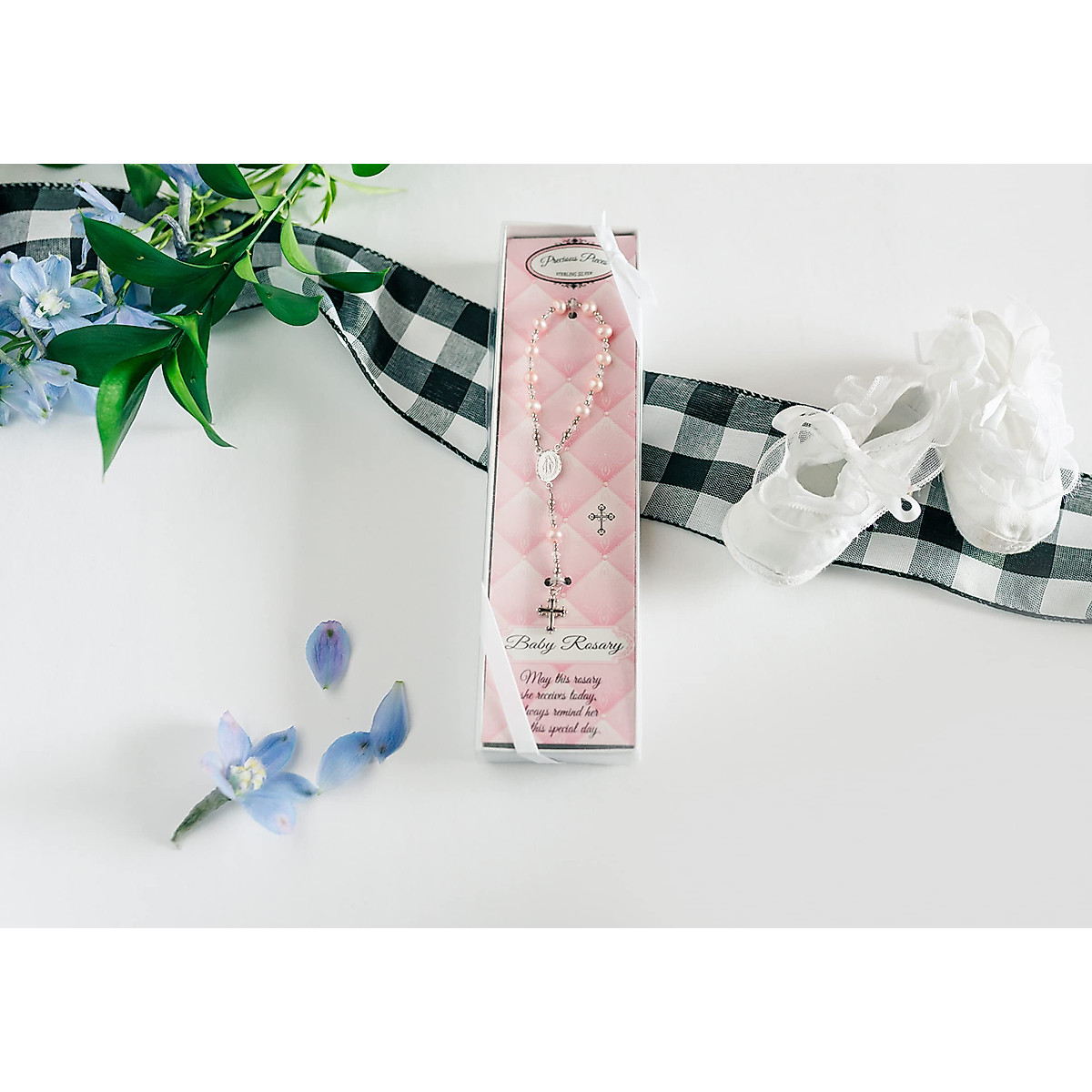 Precious Pieces Sterling Silver Pink Baby Rosary Baptism Gift for Baby Girls