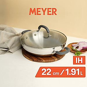 Meyer Trivantage Nickel Free Stainless Steel Triply Kadai | Steel Kadhai with Lid | Stainless Steel Cookware with Induction Base | Small Kadhai for deep Fry, 22cm, Silver