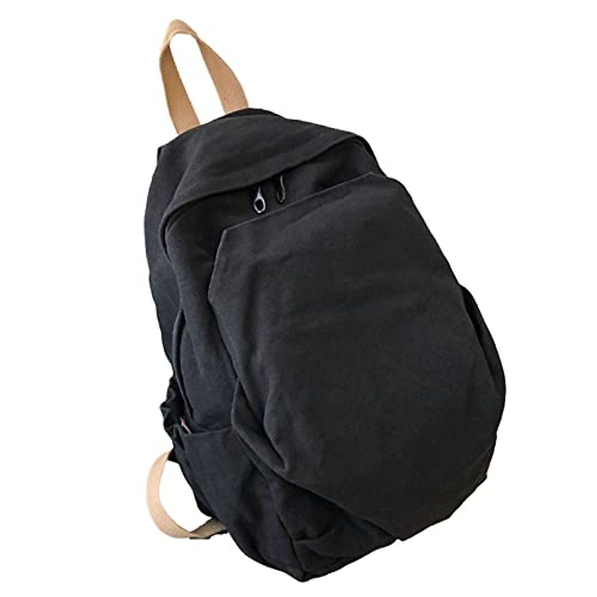 Kaupuar Minimalist Aesthetic Canvas Backpack Simple School Daypack for Adults and Teens (Black)