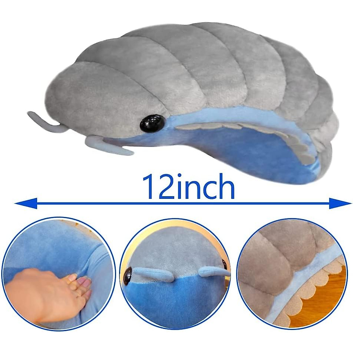 Hgplvxj Lifelike Insect Plush Toy, Pill Bug Stuffed Animal Plush Pillow Birthday Xmas Gift for Kids (Gray,12Inch)