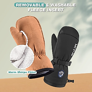 MCTi Kids Mittens Waterproof Winter Ski Warm Sherpa Fleece Lined Removable Insert