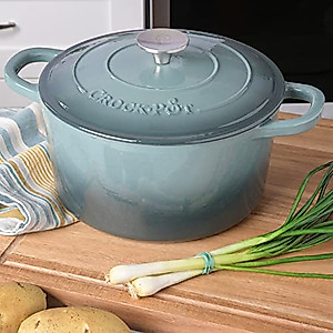 Crock Pot Artisan 5 Quart Enameled Cast Iron Round Dutch Oven, Slate Gray