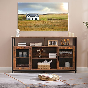 usikey Industrial TV Stand for 60 Inch TV, Entertainment Center, TV Cabinet with Storage Shelves, Media TV Console, Home Living Room Storage Cabinet for TV, Rustic Brown