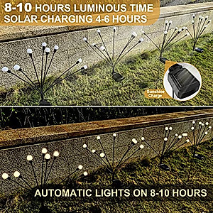 Solar Garden Lights, 4 Pack 8 LED New Upgraded Solar Firefly Starburst Swaying Lights Outdoor Waterproof, 2 Modes Solar Outdoor Lights Garden Decorative Light Yard Patio Pathway Decoration, Warm White
