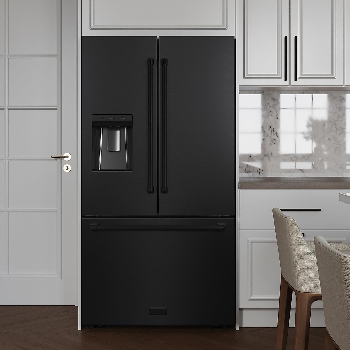 Z Line Kitchen and Bath ZLINE 36 in. 28.9 cu. ft. Standard-Depth French Door External Water Dispenser Refrigerator with Dual Ice Maker in Black Stainless Steel (RSM-W-36-BS)