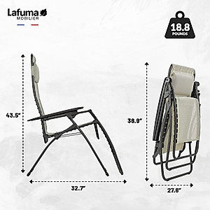 Lafuma R-Clip Batyline Relaxation Patio and Poolside Zero Gravity Outdoor Lounge Recliner Chair with Adjustable and Removable Headrest, Seigle