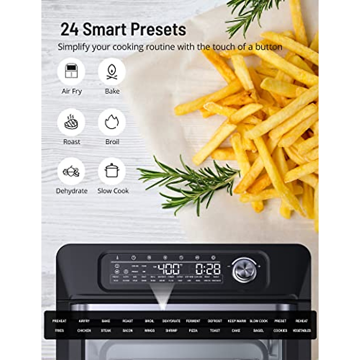 Air Fryer Toaster Oven, SWIPESMITH 24-in-1 Convection Air fryer, 26-QT XL Capacity, Digital Countertop Oven with 100 Recipes, Accessories, Touch Control, 1700W