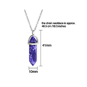 EBOOT womens 12 Pieces Hexagonal Chakra Crystal Bullet Shape Gemstone Pendant Necklaces Pointed Quartz Stone Chain Necklaces Artificial Stone with Storage Bag (Soft Color Set)