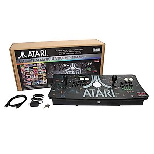 Atari Ultimate Arcade Fightstick USB Dual Joystick with Trackball 2 Player Game Controller Powered by Raspberry Pi 3B+ 1GB RAM 32GB Micro SD Card Preloaded Over 100 Classic Atari Games