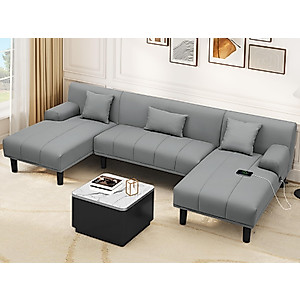 YITAHOME Sectional Couches for Living Room, U Shaped Sofa Faux Leather Modern Modular Couch with USB & Type C Charging Ports Double Chaise and Comfy Upholstered, Dark Grey