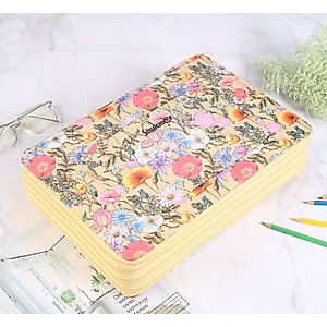 Shulaner Colored Pencil Case 128 Large Slots Holds 384 Pencils or 256 Gel Pens with 4 Layer Zipper Closure High Capacity Pen Organizer for Painter or Artist Yellow Flower