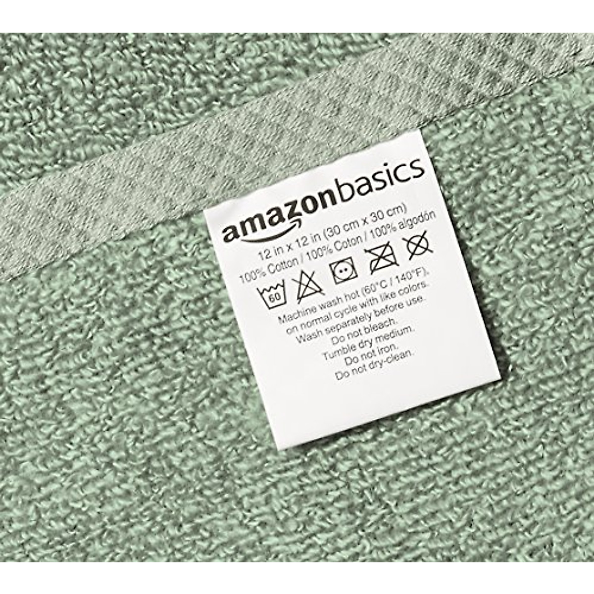 Amazon Basics Cotton Washcloths, Quick-Dry, 12" x 12", 12-Pack, Seafoam Green